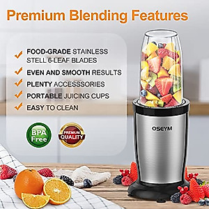 OSEYM Blender, Upgrade 19-Piece Bullet Blender for Shakes and Smoothies, 900W Personal Blender With 2*17 Oz & 10 Oz To-Go Cups, Coffee Grinder, Easy to Clean