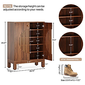 Tribesigns 5-Tier Shoe Cabinet with Round Louvered Doors, 20 Pairs Farmhouse Shoe Storage Cabinet with Adjustable Shelves, Freestanding Shoe Rack Organizer for Entryway, Hallway, Living Room, Brown