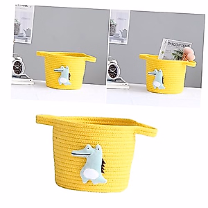 Beatifufu Tv Controller Holder Desktop Sundries Organizer Storage Basket Toy Container Woven Tray Fruit Containers Bracket Storage Box Storage Bucket Storage Rope Cell Phone Yellow Child