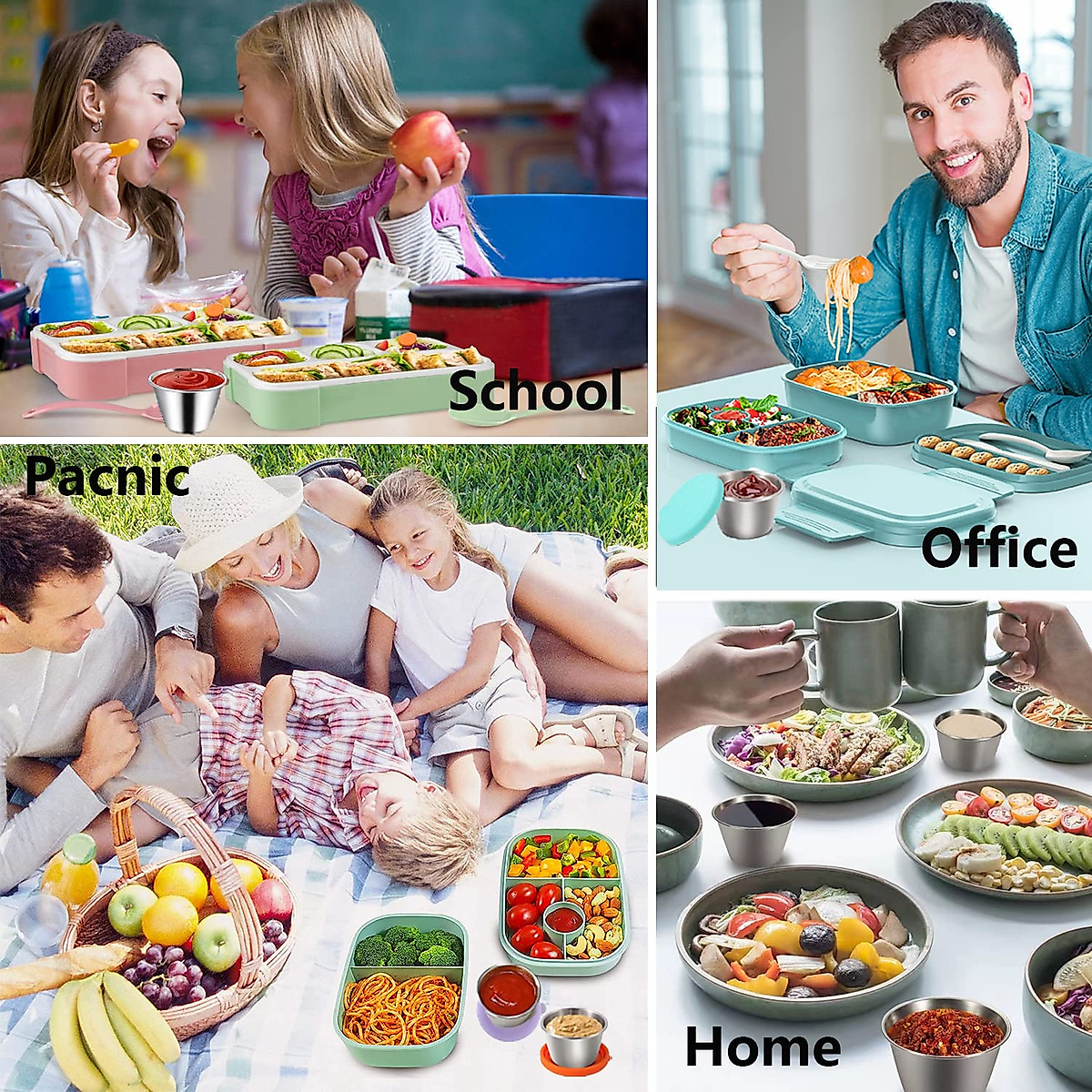 HOMMES Salad Dressing Container to Go, 6x2.4 oz Large Containers with Lids, Reusable Sauce Containers for Lunch Box, 18/8 Stainless Steel Condiment Cup, Easy to Open, Leakproof Dipping Sauce Cups