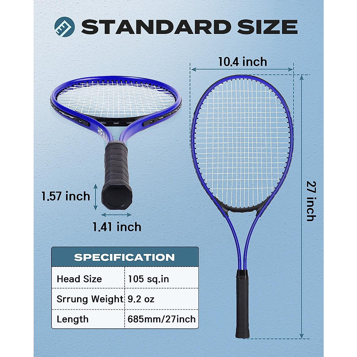 HIRALIY Adult Recreational 2 Players Tennis Rackets,27 Inch Super Lightweight Racquets for Student Training and Beginners, Racket Set Outdoor Games