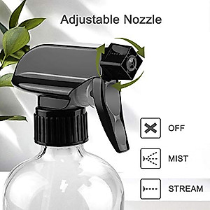 Worldgsb Glass Spray Bottles, 16oz Refillable Containers, Empty Boston Round Bottles with Labels & Adjustable Nozzle for Cleaning, Gardening, Aromatherapy, Pets, Plant, Hair -Clear (1 Pack)