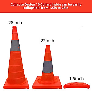 4 Pack Collapsible Traffic Cones, 28 Inch Road Parking Orange Safety Cones, Multi-Purpose Construction Cones with Reflective Strips and Stable Base, Perfect for Driving Training & Remind People