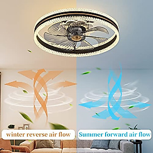 Fszdorj 2023 Upgraded Ceiling Fan F101 Black Ceiling Fans with Lights App & Remote Control, Timing & 3 Led Color Led Ceiling Fan, 6 Wind Speeds Modern Ceiling Fan for Bedroom, Living Room, Small Room