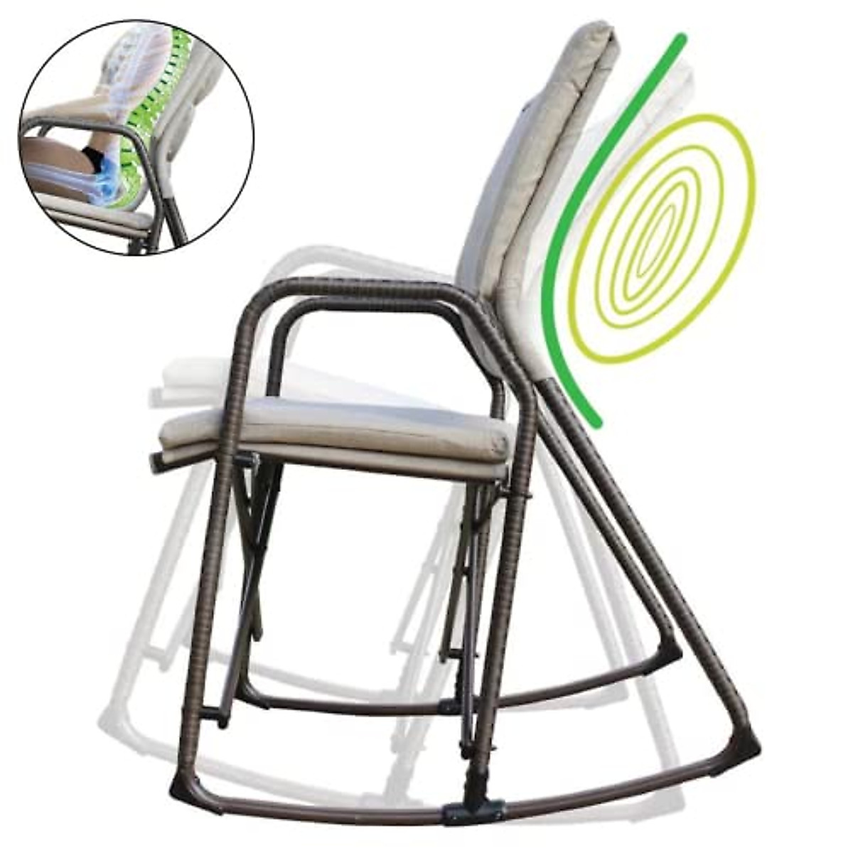 STRONGBACK Outdoor Patio Rocker, Portable Folding Rocking Chair with Lumbar Support, Great Outdoor Chair for Patio Furniture, Balcony, Camping, and Lawn, Single