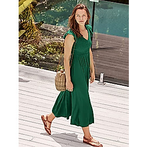ANRABESS Women's Summer V Neck Ruffle Sleeve Midi Dress Boho Smocked Swing Long Dress with Pockets A836-yelv-L