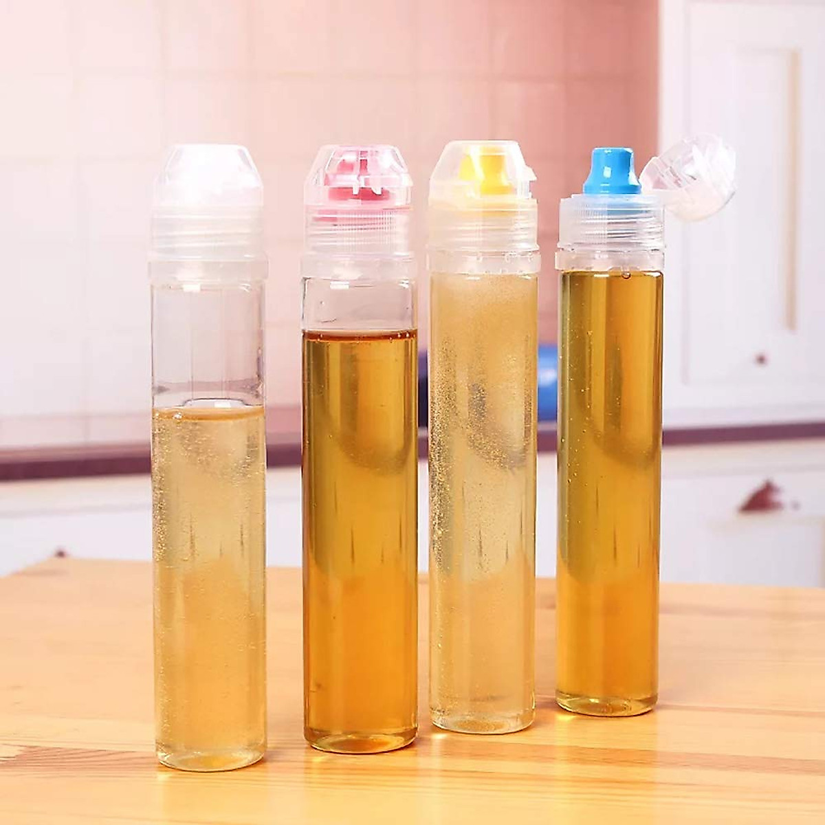 UTENEW 5 Pack Honey Plastic Bottles Mini Squeeze Containers Jars for Sauces Ketchup Condiment Oil Dispenser