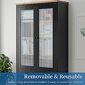 FEOMOS Reeded Glass Film, Window Privacy Film, 3D Glass Decals Film, Decorative Film for Window Door Cabinet Non Adhesive Anti UV 17.7 x 78.7 inches