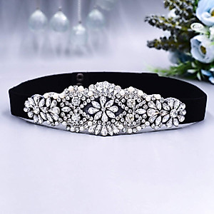 ULAPAN Rhinestone Black Elastic Belts for Women Interlocking Stretch Belt(S394)