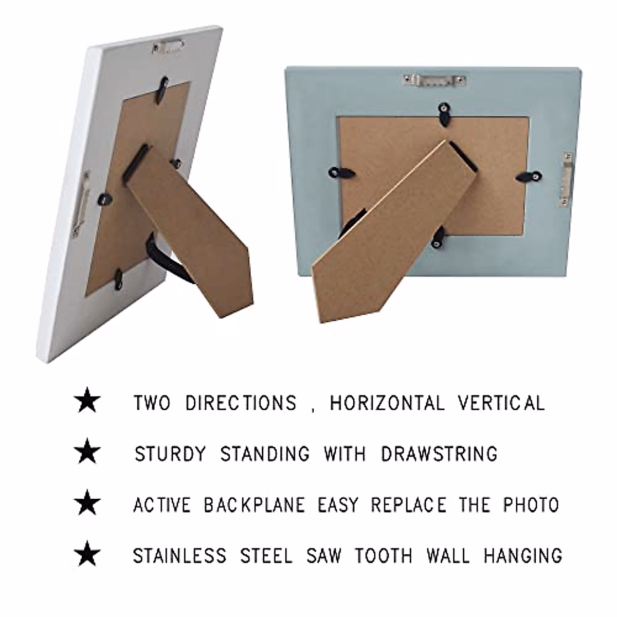 Buecasa Rustic 3.5x5 Inches Wooden Picture Frame Pack of 2 Vintage Cyan and White in Gift Box - Distressed Wood High Definition Glass Photo Frame Outside 6.1x7.7 Inches - 2 Way Display Tabletop or Wall Mount