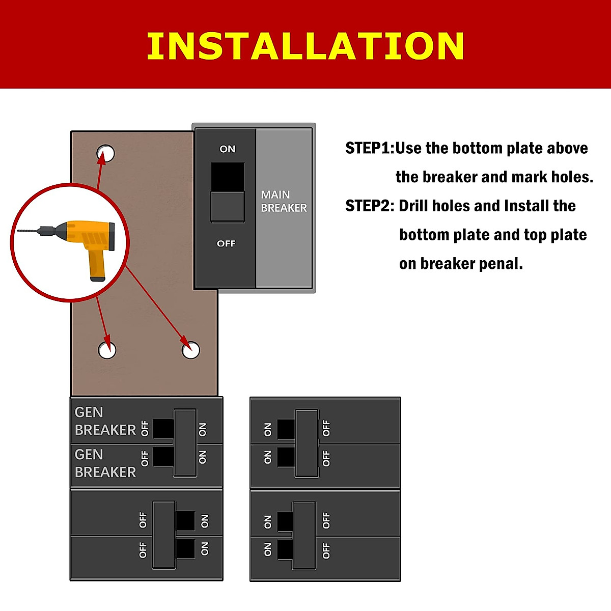 Generator Interlock Kit Compatible with General Electric Vertical Main 150 or 200 amp Break. 2 1/2 to 3 1/2 inches Spacing Between Main and Branch Breaker, Professional and Interlock Kit