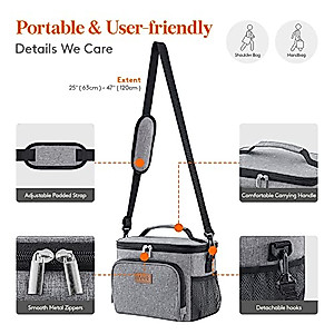 Lifewit Reusable Insulated Lunch Bag for Men, Lunch Box Women, Portable Cooler Freezable Soft Lunchbox Leakproof with Adjustable Shoulder Strap for Adult for Work Picnic or Travel, Grey 9L