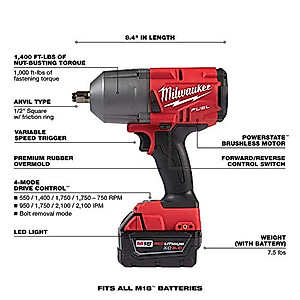 Milwaukee M18 Fuel 1/2" High-Torque Impact w/Free Grease Gu, Chrome (2767-22GG)