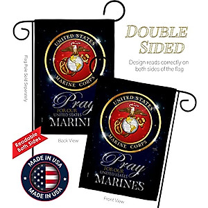 Breeze Decor Pray United Garden Flag Set Wood Dowel Armed Forces Marine Corps USMC Semper Fi State American Military Veteran Retire Official House Yard Gift Double-Sided, Made in USA