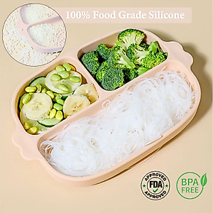 ACWIWIL Toddler Plates with Suction, 100% Food Grade Silicone Divided Plates, Baby Plates & Dishes, BPA Free, Microwave & Dishwasher Safe-Set of 1-Pink