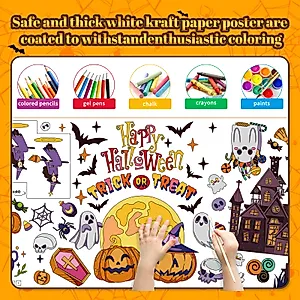 Miucat Halloween Coloring Tablecloth, 79 * 35inch Halloween Crafts for Kids DIY Coloring Tablecovers Halloween Activities for Halloween Games Party Favors Supplies