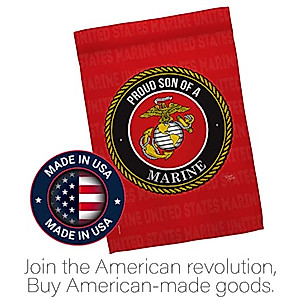 Breeze Decor Proud Son House Flag Pack Armed Forces Marine Corps USMC Semper Fi United State American Military Veteran Retire Official Applique Banner Small Garden Yard Gift Double-Sided, Made in USA