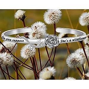 MYOSPARK In Wonder Land Inspired Quote Gift Do You Suppose She's A Wildflower Bracelet Encouragement Gift For Friend (wildflower cuff S)