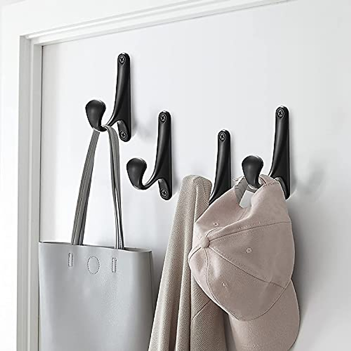 DECMATE 5 Packs Heavy Duty Wall Mounted Coat Hooks with 10 Screws Hardware Contemporary Metal Single Hooks Flat Black for Hanging Coat, Scarf, Bag, Towel, Cap, Cup, Hat …