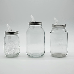 Mason Jar Lids with Pour Spouts,Moonshine Free Flow Pouring Dispenser,fit 2.75 Inch Regular Mouth Mason Jar,Dust Proof Cover,Silver QurHapzy(2Pack)