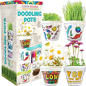 Hapinest Doodling Flower Pots & Garden Kit for Kids, Plant Growing Kit, Kids Gardening Set Easter Basket Stuffers, Girls Boys Kids Arts and Crafts Gifts Ages 4 5 6 7 8 9 10 11 12 Years Old & Up