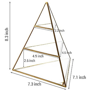 MyGift Glass Pyramid Small Jewelry Organizer Box with Brass Metal Frame, 3 Tier Crystal Display Case