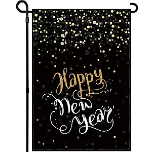 ROCWOHO Happy New Year Decorations Garden Flags Double Sided Burlap Flag Winter Holiday Party Yard Outdoor Decoration 12.5 x 18 Inch