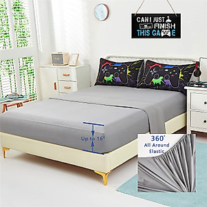 KAKKI 5 Piece Boys Queen Gamer Comforter Set with Sheets, 3D Colorful Video Game Controller Comforter for Kids Teen, All Season Soft Microfiber Gaming Bedding Set(Black,Queen)