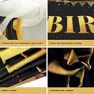 60th Birthday Decoration Happy Birthday Party Decoration Set Black and Gold Banner Balloons Backdrop for Men and Women