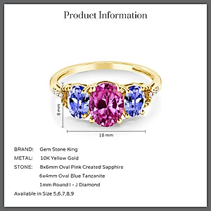 Gem Stone King 10K Yellow Gold Pink Created Sapphire and Blue Tanzanite Engagement Ring For Women (2.59 Cttw) (Size 9)