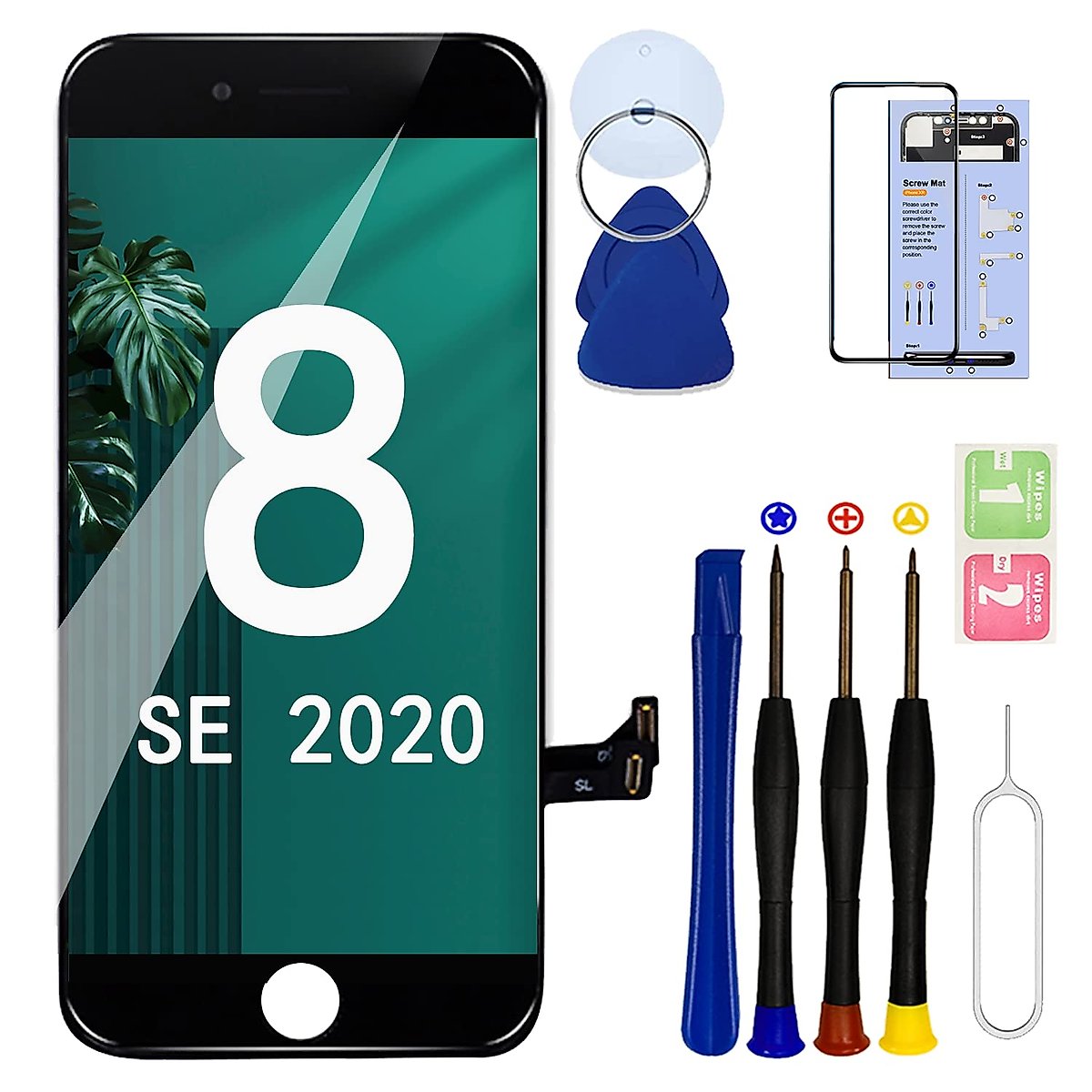 SIMDOG for iPhone 8/ SE 2020 2nd Generation Screen Replacement Black,LCD Touch Digitizer with Repair Tools for A2275, A2298, A2296.with Screen Protector (Black, 8G)…