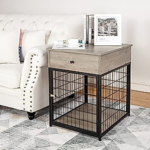 IDEALHOUSE Furniture Dog Crates, Style Wood Kennel End Table, House Indoor Use, Chew-Proof, Flip Top Storage, Casual Home Wooden Pet Crate, Crate Side Grey