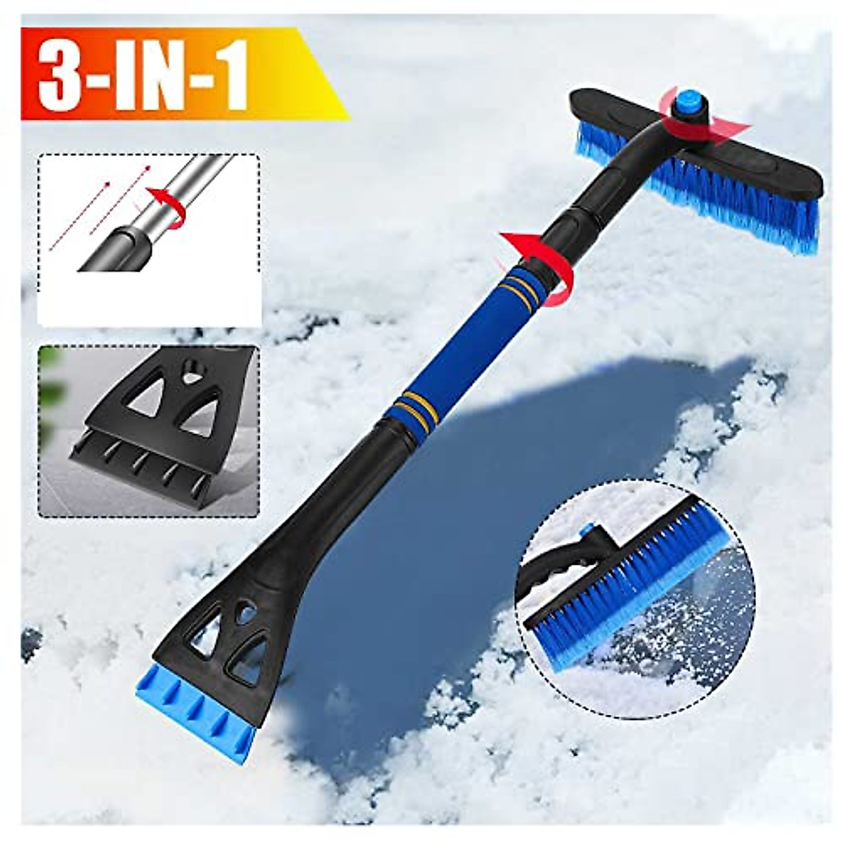 nyatek Extendable Ice Scraper Snow Brush for Car Windshield Detachable with Ergonomic Foam Grip for Car SUV Truck 360 Degree Rotation Car Accessories