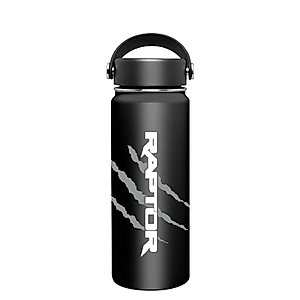 iPick Image for Ford F-150 Raptor Claw Marks Laser Etched 18 oz Dual-Wall Insulated Black Stainless Steel Water Bottle Travel Tumbler Mug