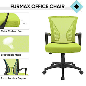 Furmax Office Chair Mid Back Swivel Lumbar Support Desk Chair, Computer Ergonomic Mesh Chair with Armrest (Cyan)