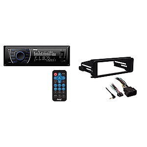 Pyle Bluetooth Marine Receiver Stereo - 12v Single DIN Style Boat in Dash Radio Receiver System & Metra 99-9600 Stereo Installation Kit for Select 1998-2013 Harley Davidson Motorcycles (Black)
