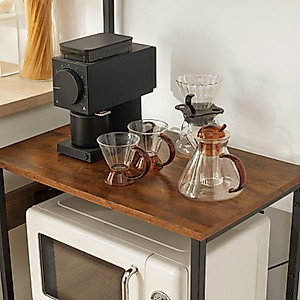 OIRBOEUS Bakers Rack with Power Outlet，Microwave Stand with Storage 5-Tiers,Coffee Bar Station,Microwave Rack，Kitchen Storage Shelf Rack,Rustic Brown