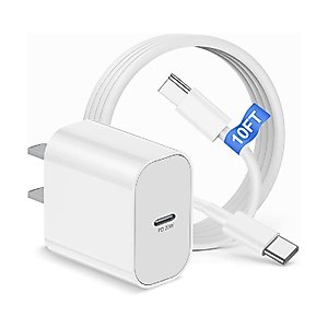 iPhone 15 Charger Block/10ft Type C to C Cable Cord Long,20W USB C Fast Charging Plug for Apple iPhone 15 Plus/15 Pro Max,iPad Pro 12.9/11inch 4/3th/Air/Mini 6 Generation,Wall Power Adapter Cube Brick