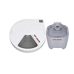 Cat Mate C500 Automatic Pet Feeder for Cats and Dogs BPA-Free w/Ice Packs and Cat Mate Shell Pet Fountain 100 Fl Oz. with Isolated Pump System and 3-Stage Polymer-Carbon Filter Bundle