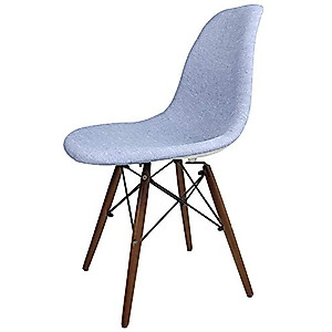 CozyBlock Mid-Century Modern Woven Fabric Upholstered Accent Side Dining Chair with Dark Walnut Wood Eiffel Legs Set of 2 (Denim Blue)