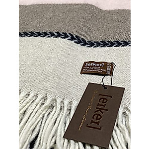 Eikei Merino Wool Throw Blanket Geo Wide Stripe Pattern Fringe Trim Soft Woolen Afghan Style Lightweight Machine Washable Cabana Stripes Scandi Style (Taupe and Pink, 55Wx78L)
