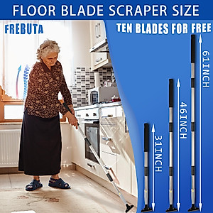 Frebuta Floor Scraper Long Handle Heavy Duty, 4Inch Razor Blade Scrapers Metal Paint Scraper with 10PCS Extra Metal Blades Paint Scraper Ideal for Cleaning Stove Top Windows Glass Tiles Wall