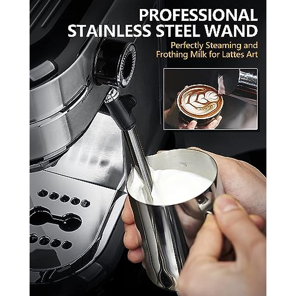 MICHELANGELO 15 Bar Espresso Machine with Milk Frother, Expresso Coffee Machines, Stainless Steel Espresso Maker for Cappuccino and Latte, Small Coffee Maker with Frother - Compact Design for Home