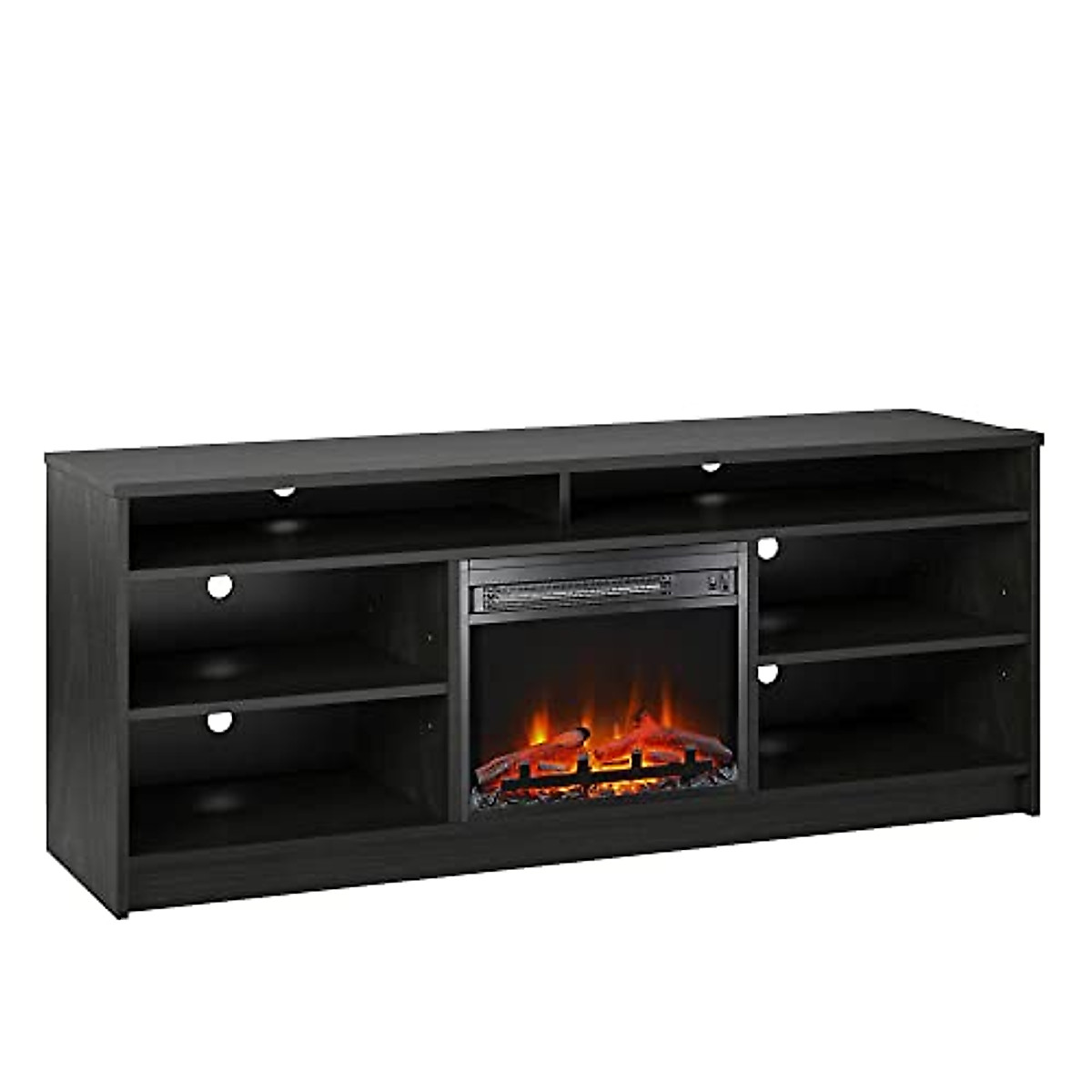 Ameriwood Home Hendrix 65" TV Stand with Electric Fireplace Insert and 6 Shelves, Black Oak