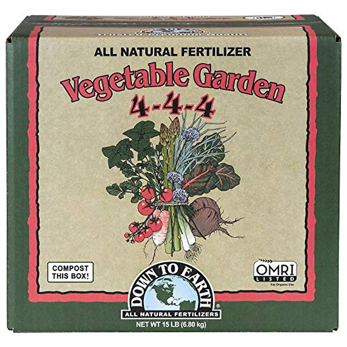 Down to Earth Organic Vegetable Garden Fertilizer 4-4-4, 15 lb