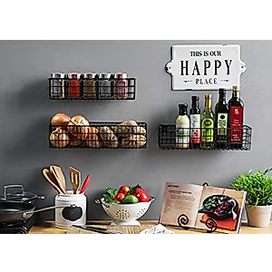 Wall35 Kansas Wall Mounted Metal Wire Baskets for Kitchen Organization and Storage, Varying Sizes Hanging Fruit Basket Set of 3 Black