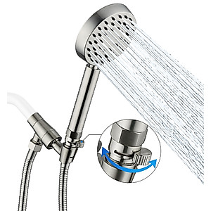 Solid Metal Brushed Nickel Handheld Shower Head With Extra Long Stainless Steel Hose & Brass Holder,Equipped with Flow Valve to Control Water Pressure, Hotel Quality