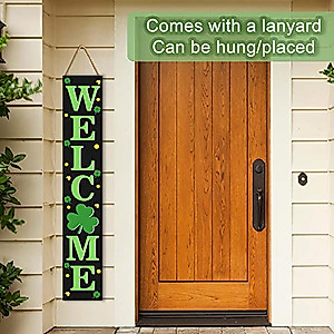 St. Patrick's Wooden Welcome Sign Vertical Porch Sign - Shamrock Lucky Coin Wooden Wall Art Sign for St. Patrick's Day Standing Hanging Home Front Door Wall Yard PartyIndoor Outdoor Decoration,47.2"H