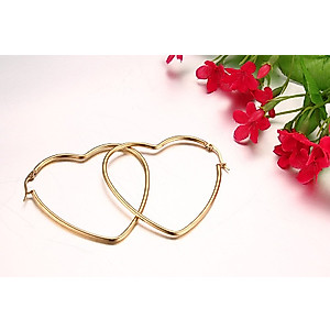 Women's Stainless Steel Gold Plated Heart Shape Hinged Large Hoop Earring,Anti-allergy