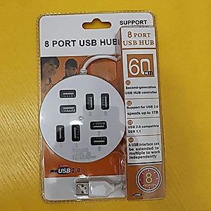 KDL TECH USB Hub 8 Ports Box Data Transmission Round Hub Multi-USB Splitter & Charge for Devices Faster for Mobile Phone, USB Flash Disk, PC, Tablet (Black)